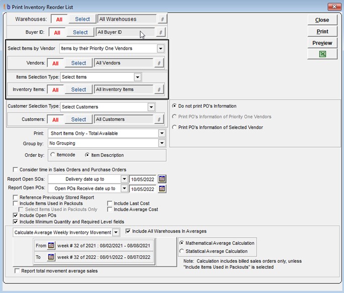 Inventory Reorder List Report